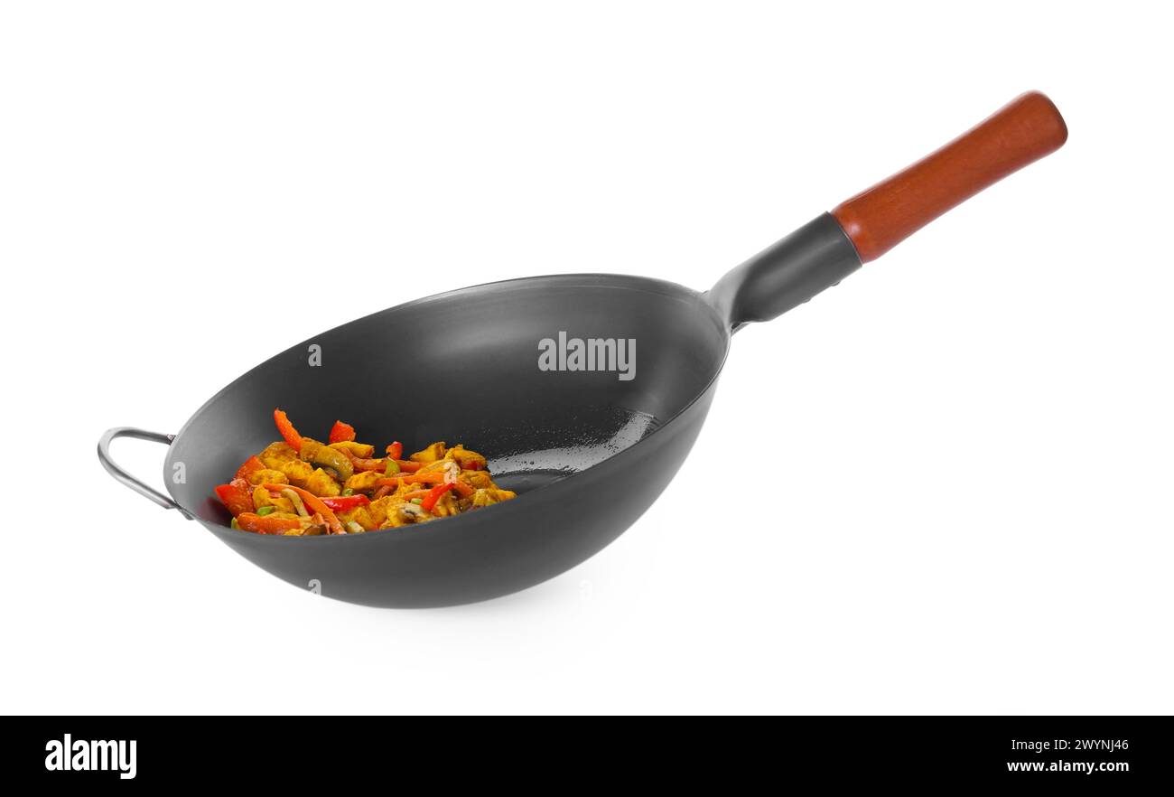 Chicken meat fried in frying Cut Out Stock Images & Pictures - Alamy