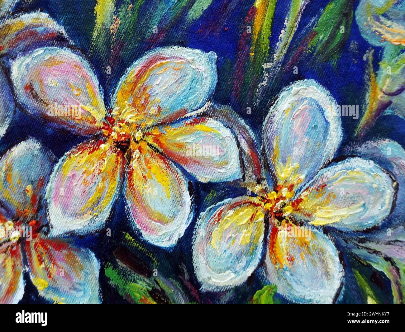 Original oil painting frangipani flower and Plumeria Stock Photo - Alamy