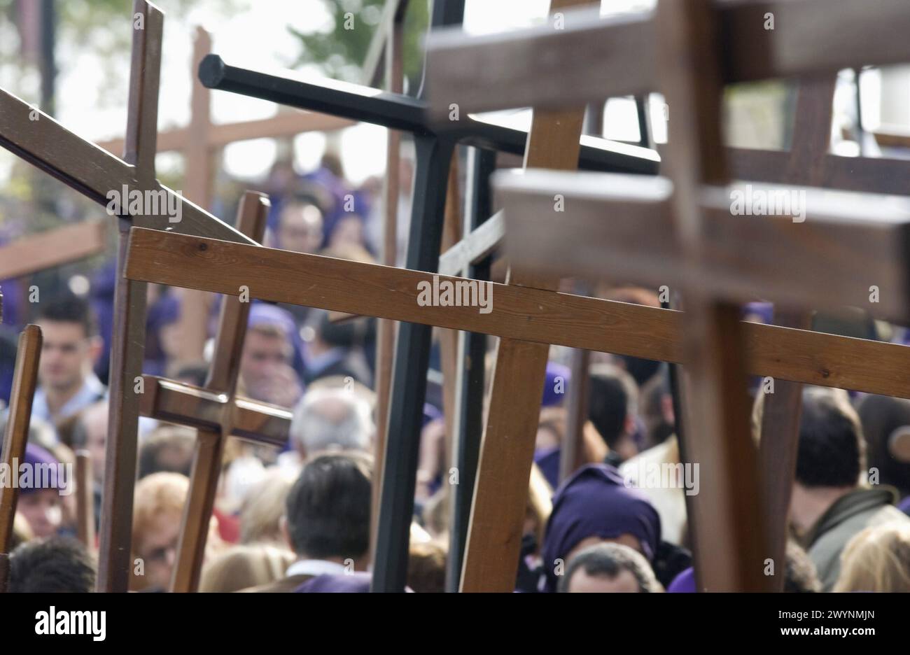 Penitents at procession during Holy Week. Osuna, Sevilla province ...