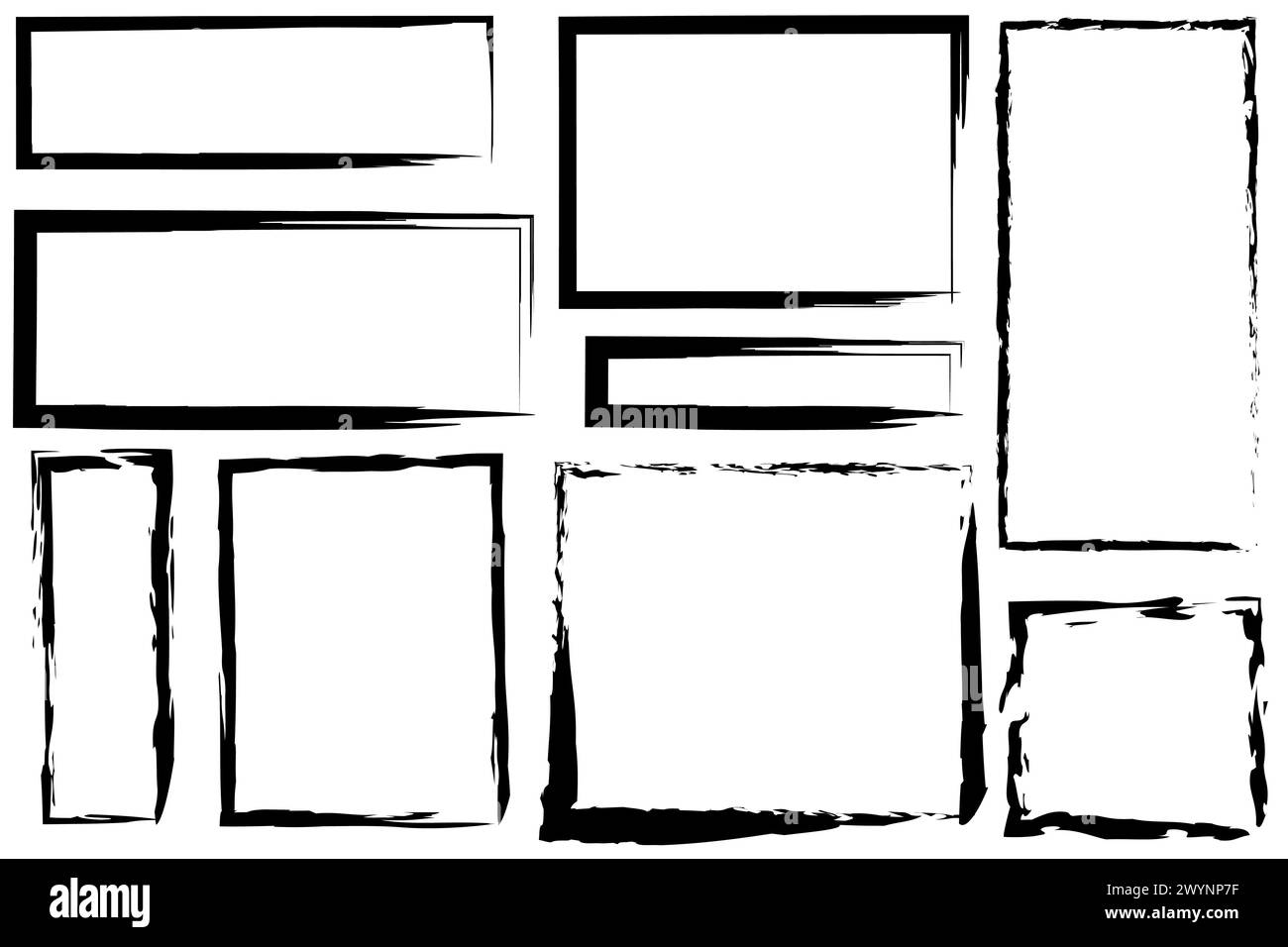 Grunge frames set. Textured borders collection. Artistic rectangle shapes. Vector illustration ...