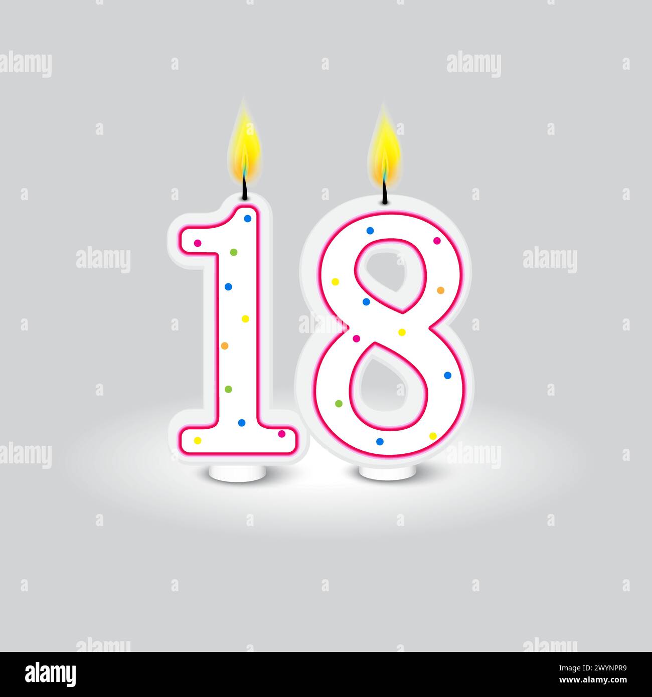 Number eighteen candles. Adult milestone celebration. Bright birthday ...