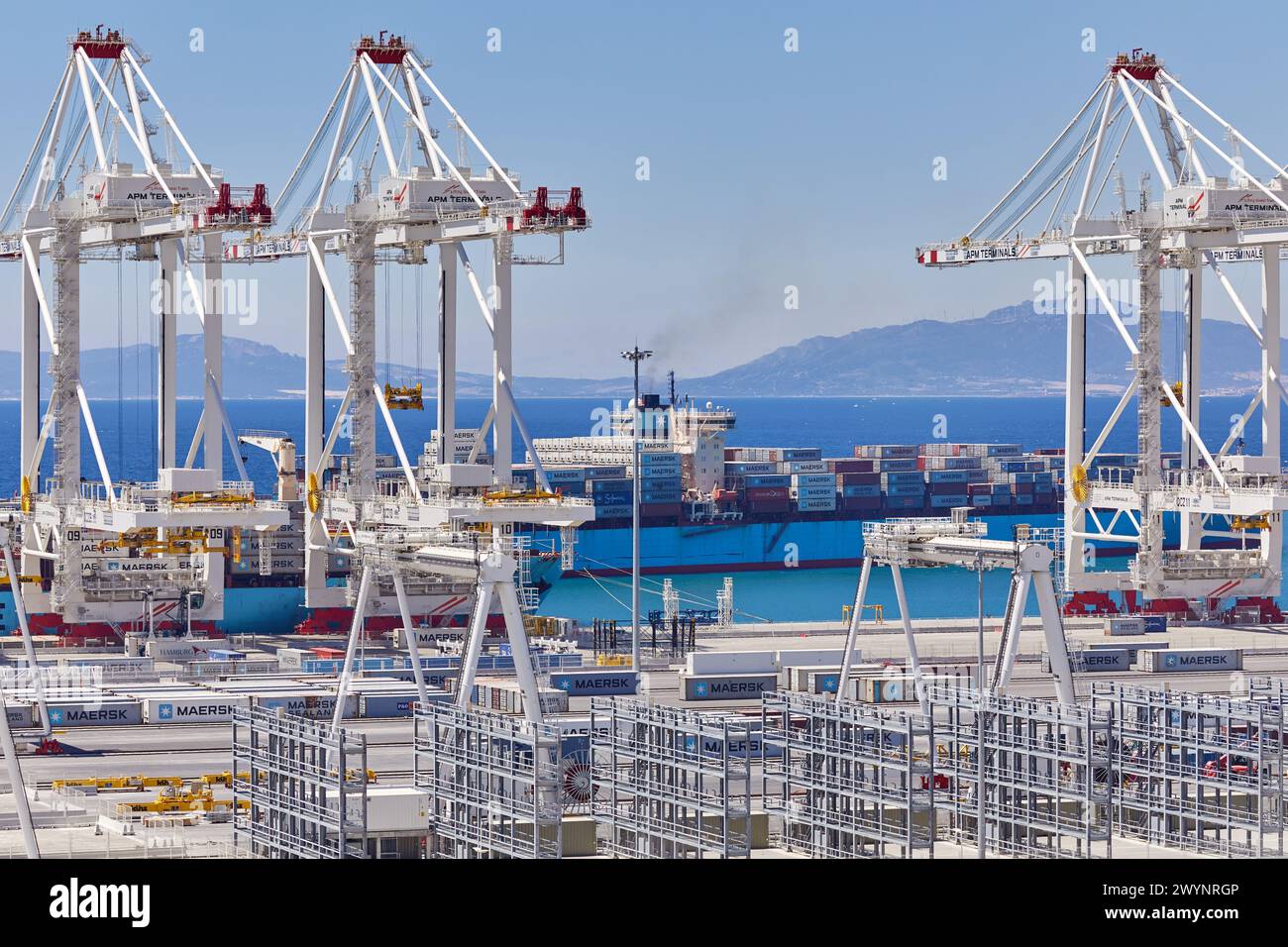 Container ship, Commercial Port of Tangier MED, Strait of Gibraltar ...
