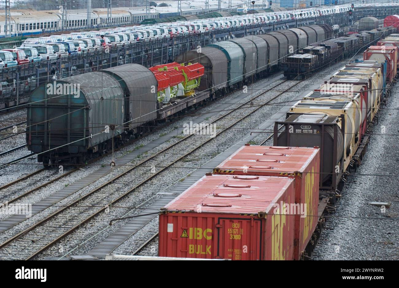 Merchandise and Cars for export, Train station. Irun. Guipúzcoa ...
