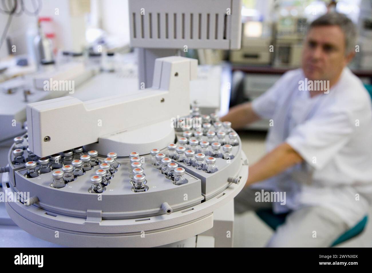 Physics and chemistry laboratory. Gas chromatographer for detecting ...