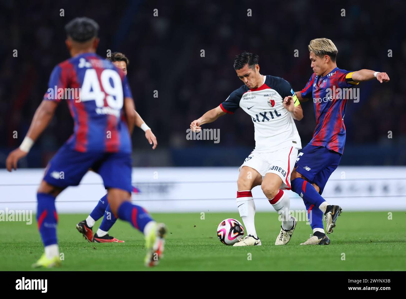 Tokyo, Japan. 7th Apr, 2024. (L to R) Naomichi Ueda (Antlers), Kuryu ...