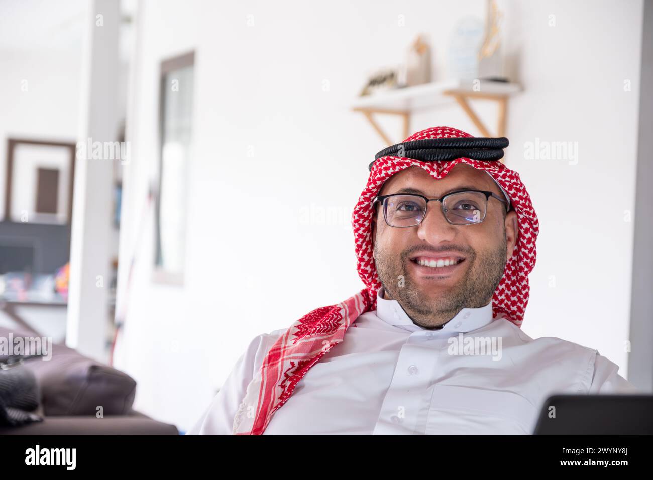 portrait for arabic male in home with cheerful facial expression Stock ...