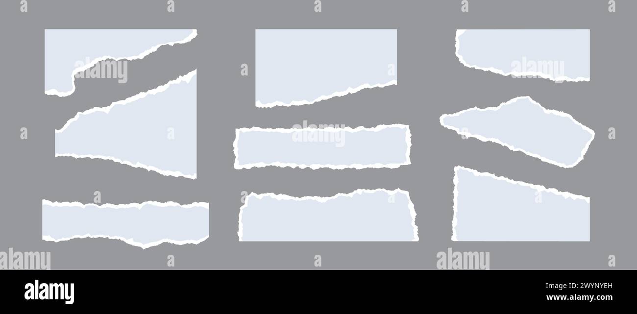 Light blue torn paper pieces collection. Shapes with jagged uneven ...