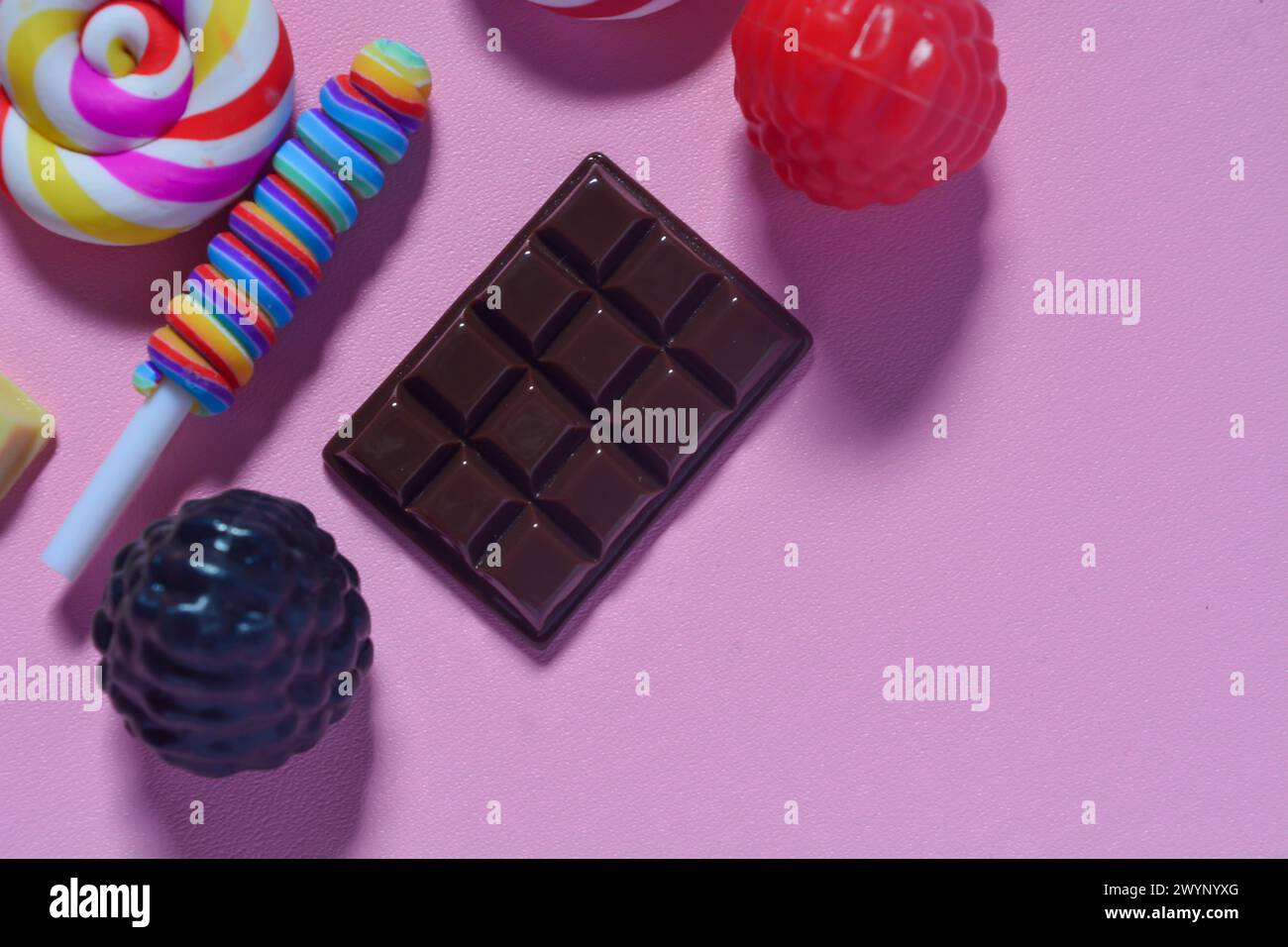 Flat lay sweet candy favorite of small children. Colorful lollipops ...
