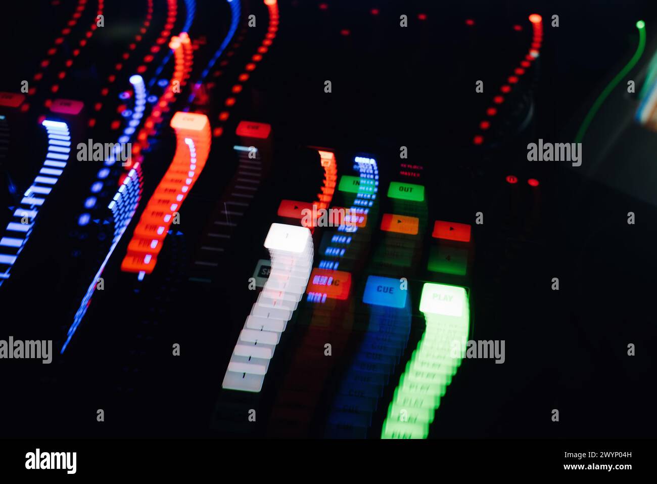 glowing lights from DJ mixer music remote buttons Stock Photo - Alamy