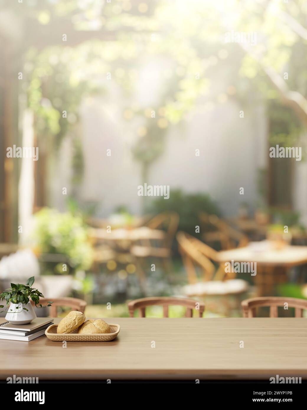 A close-up image of a space for display products on an outdoor wooden ...