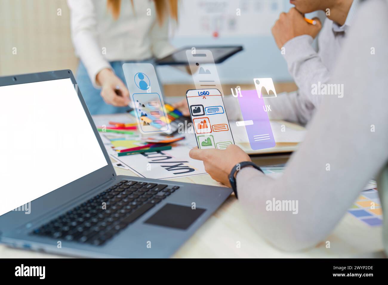 Ux Developer And Ui Designer Team Brainstorm Together About Designing Application Interface