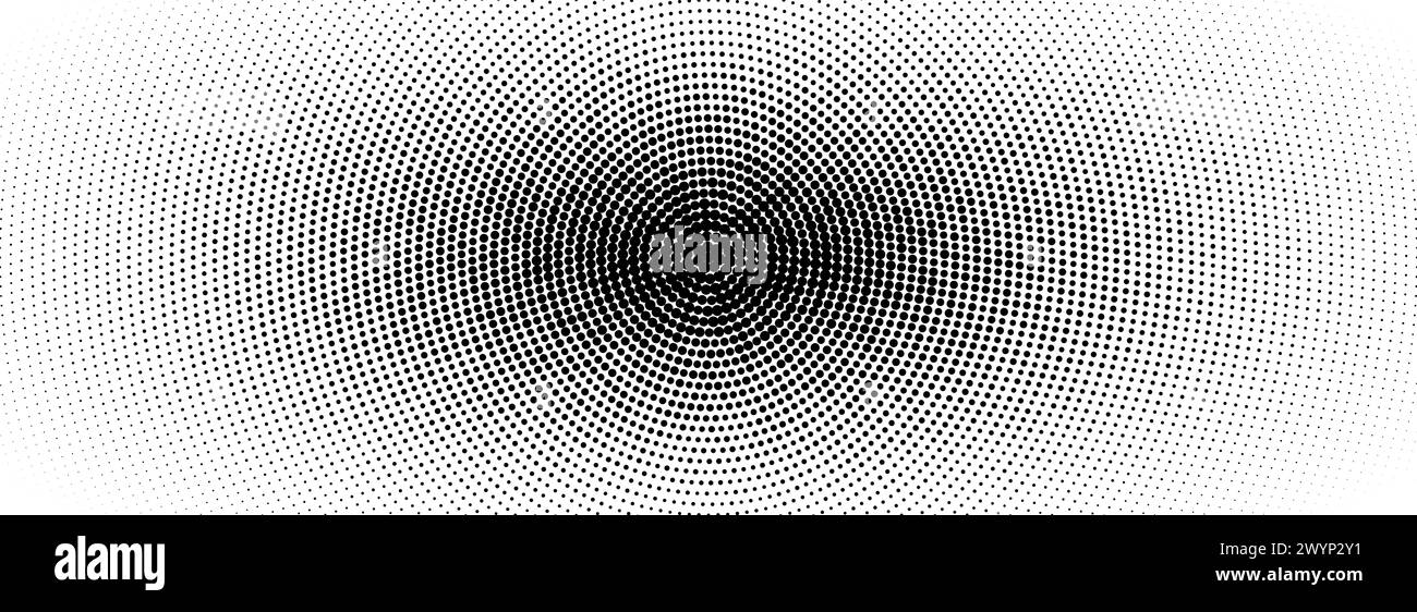 Radial halftone grunge fading texture. Vanishing dotted circle line ...