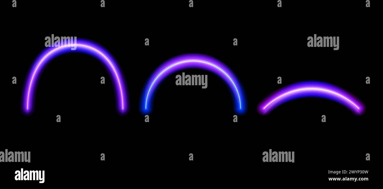 Purple neon glowing arc set. Shining arch shapes collection. Luminous ...