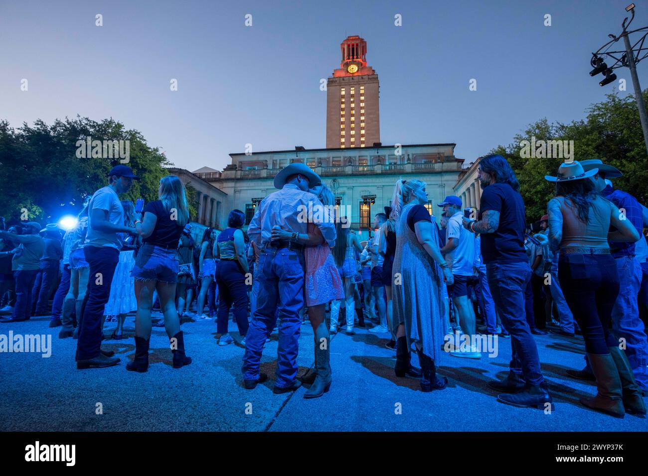 Austin Texas USA, April 5 2024: The orange-lit University of Texas ...