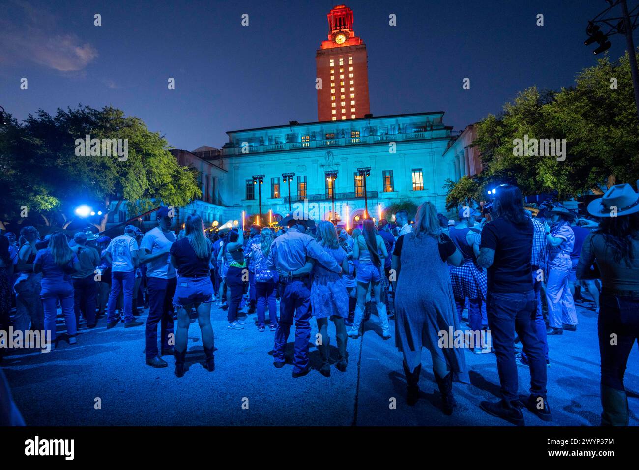 Austin Texas USA, April 5 2024: The orange-lit University of Texas ...
