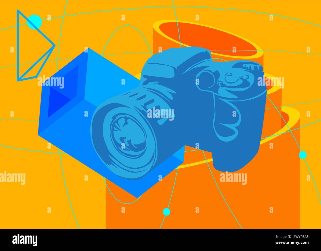 Blue and Yellow Camera, Photographic Equipment with geometrical graphic ...