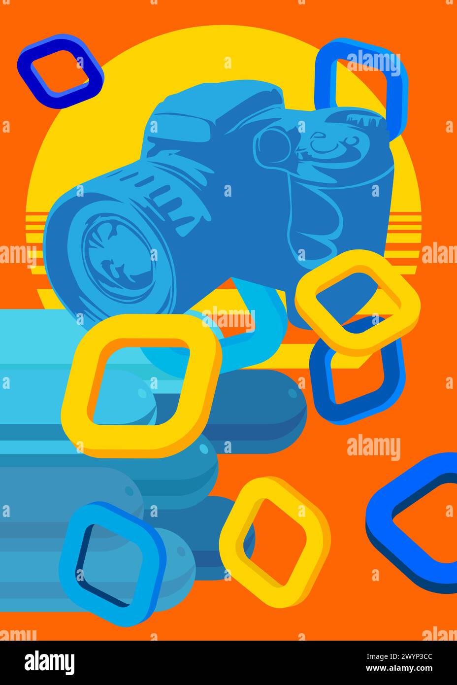 Blue and Yellow Camera, Photographic Equipment with geometrical graphic ...