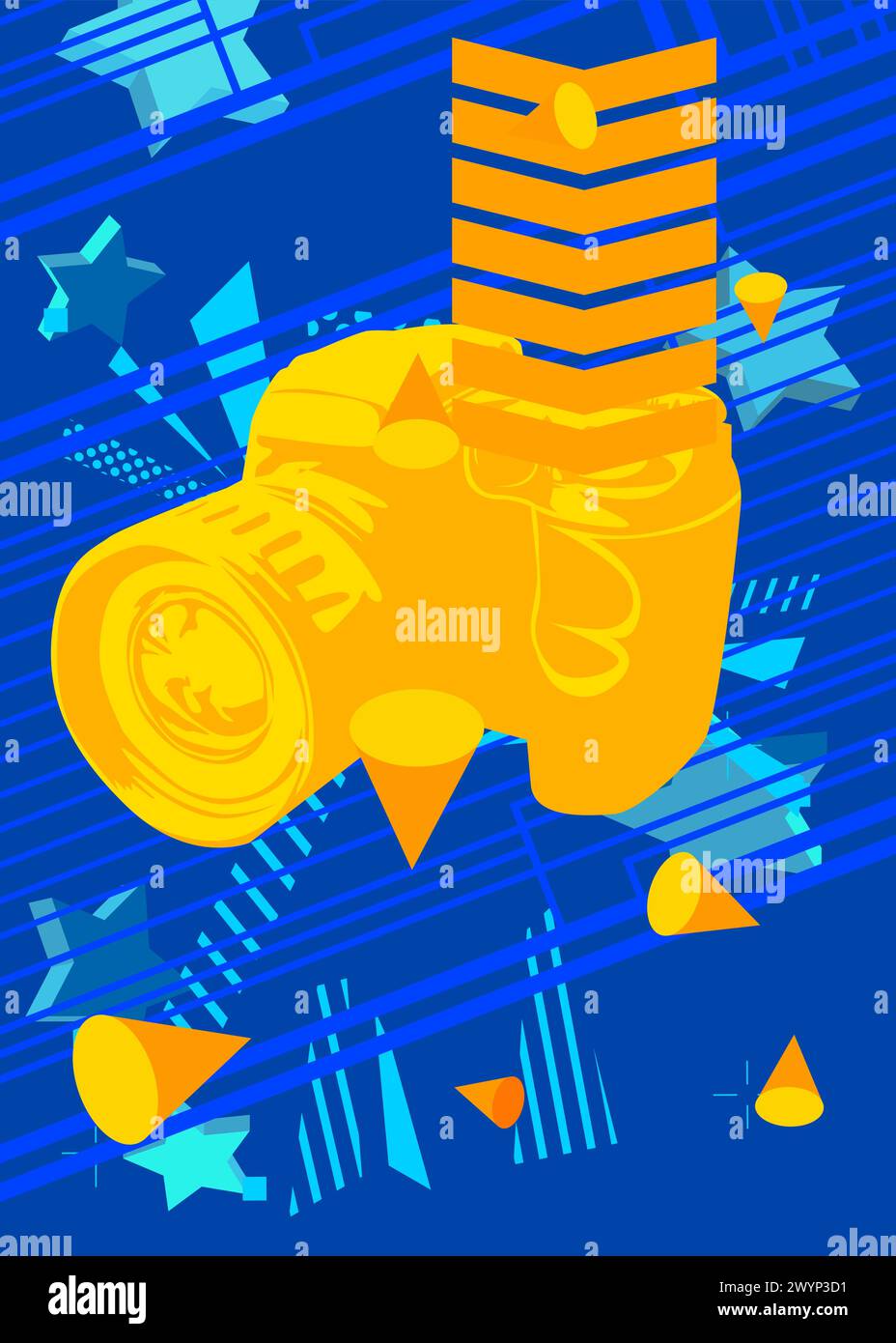 Blue and Yellow Camera, Photographic Equipment with geometrical graphic ...