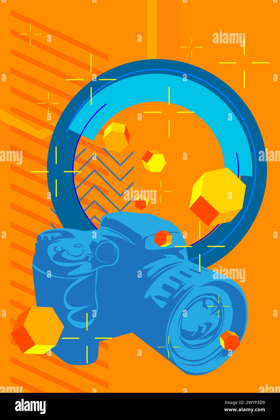 Blue and Yellow Camera, Photographic Equipment with geometrical graphic ...