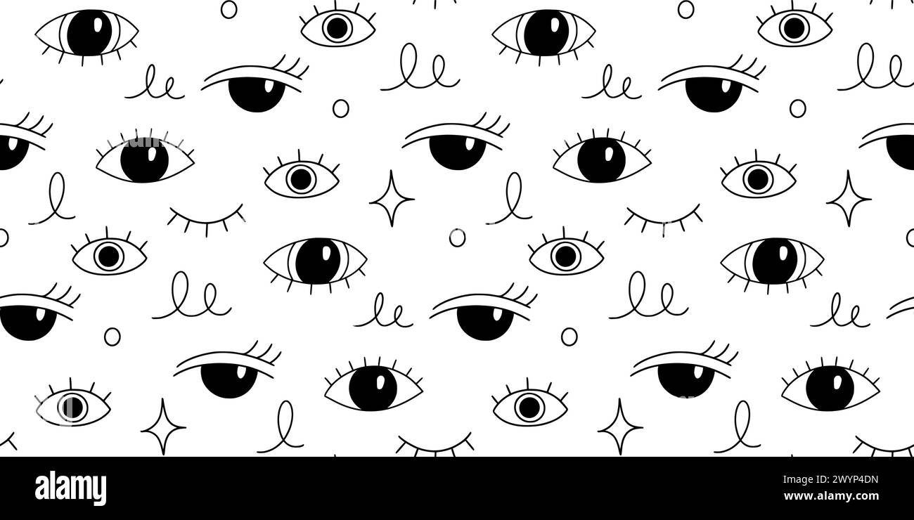 Eye doodle seamless vector pattern. Hand drawn doodle sketch simple ...