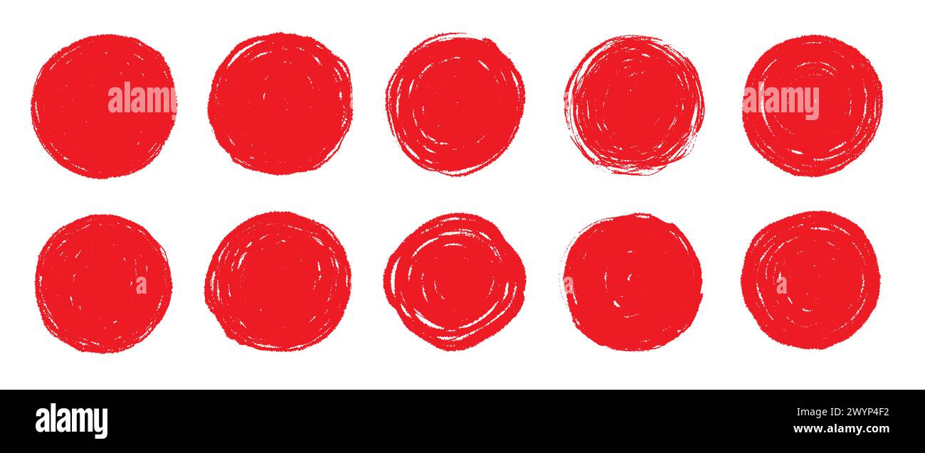 Brush red stroke circle japan sun frame. Hand drawn rough scribble texture effect red circle ...