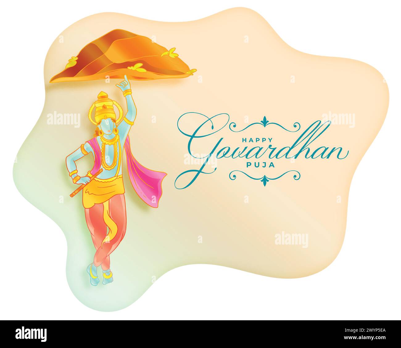 happy govardhan puja religious background annakut ritual vector Stock ...