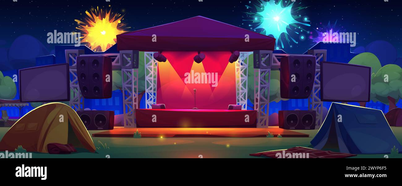 Outdoor music band concert festival stage in park. Open air live ...