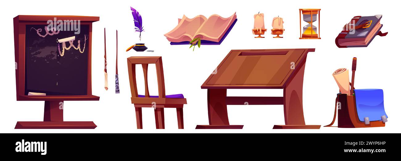 Magic school room interior furniture and equipment for wizard and witch ...