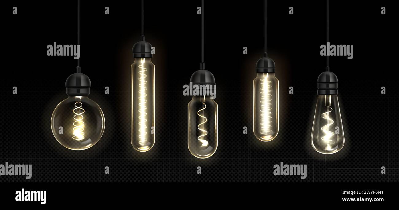 Retro light bulb lamp. Vintage edison filament vector. Realistic ...