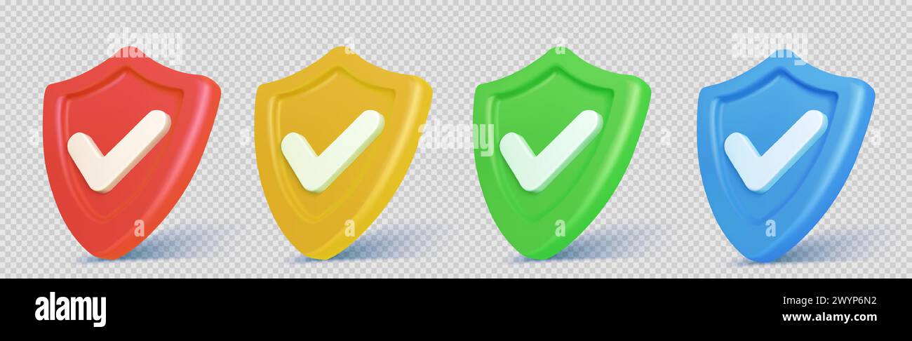 3d shield icon with safety check badge vector. Secure tick mark for ...
