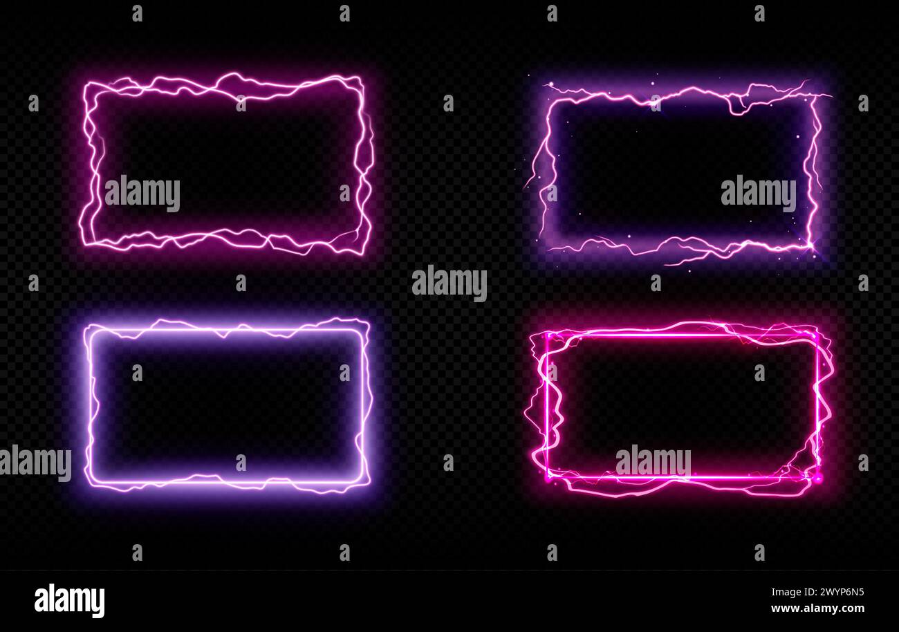 Pink rectangle lightning frame. Electric thunder energy glow. neon ...