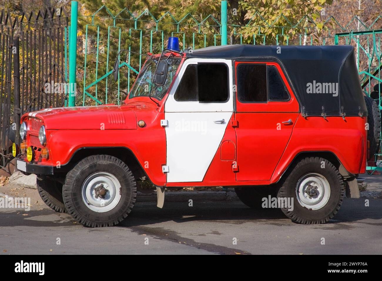 A soviet red fire cae UAZ is preparing to leave Stock Photo - Alamy