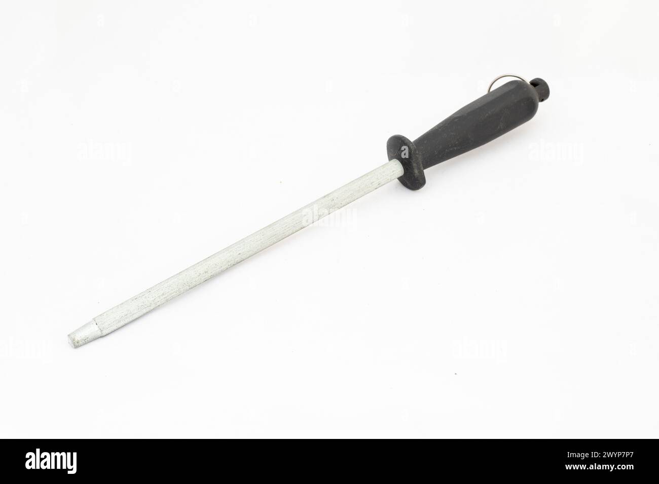 Sharpening stick with black handle isolated on white background Stock ...