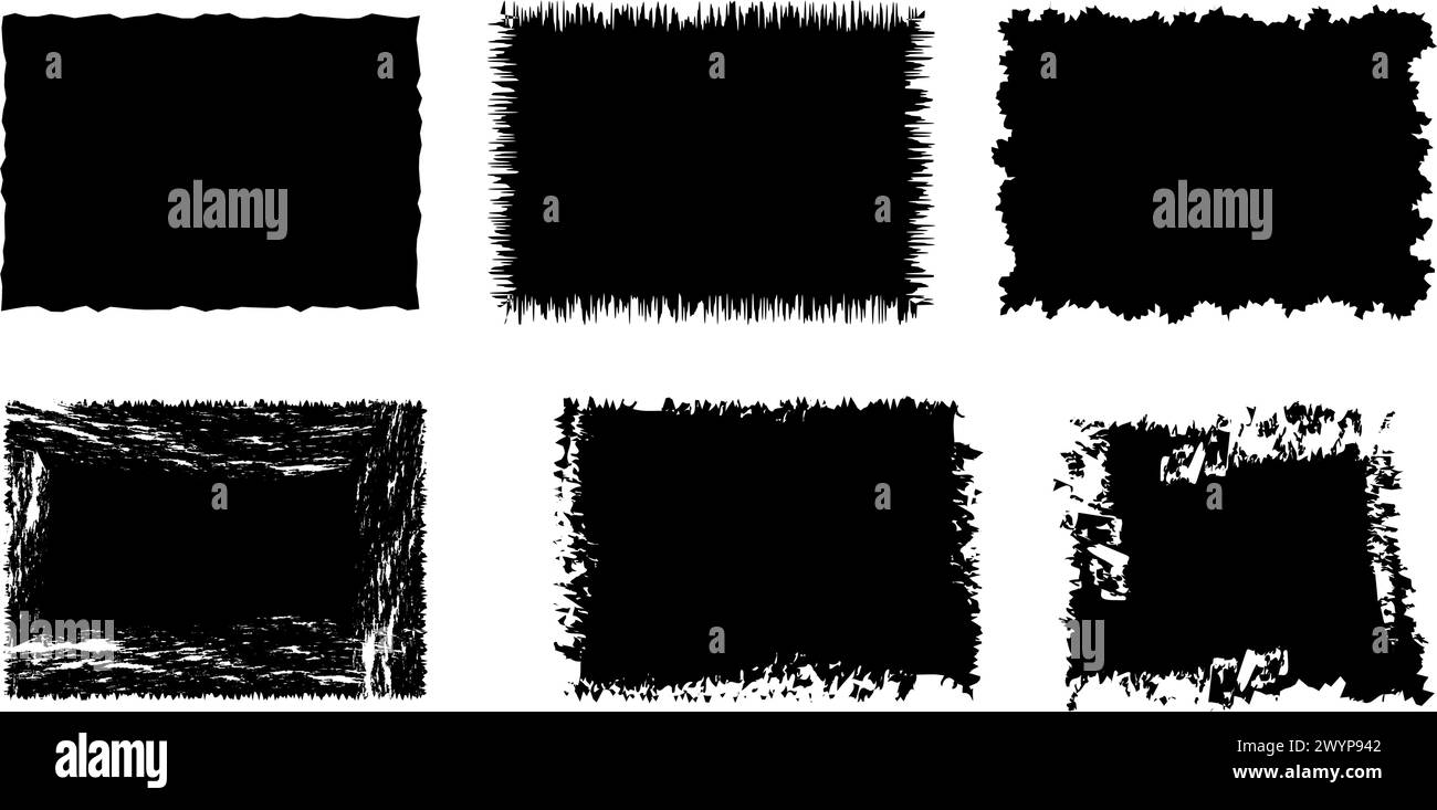 Jagged rectangle. Black simple shape. Rectangle paper template jagged ...