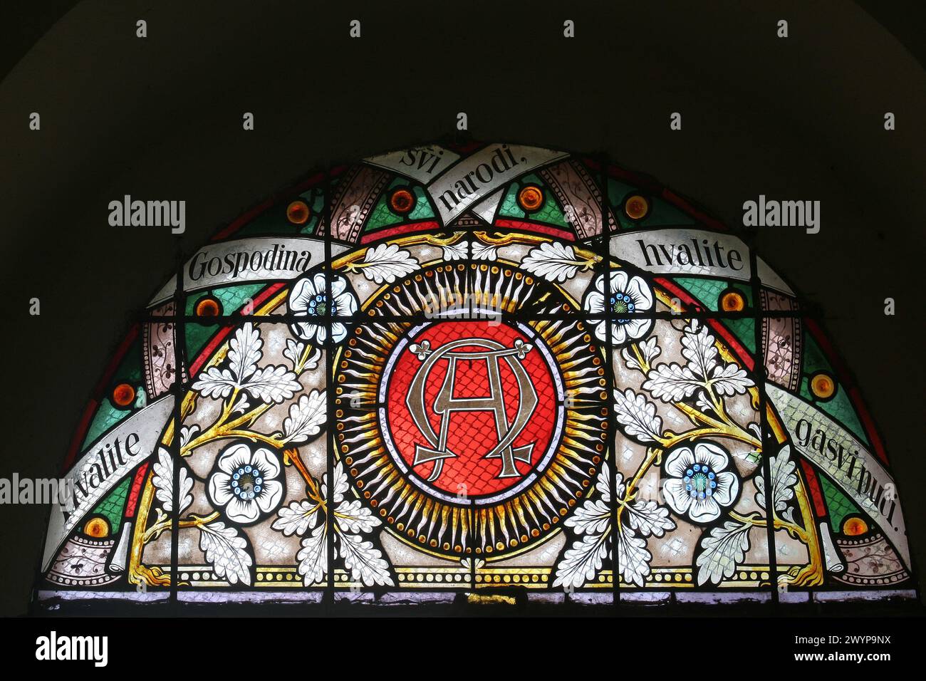 Alpha and Omega, stained glass window in the parish church of Saint ...