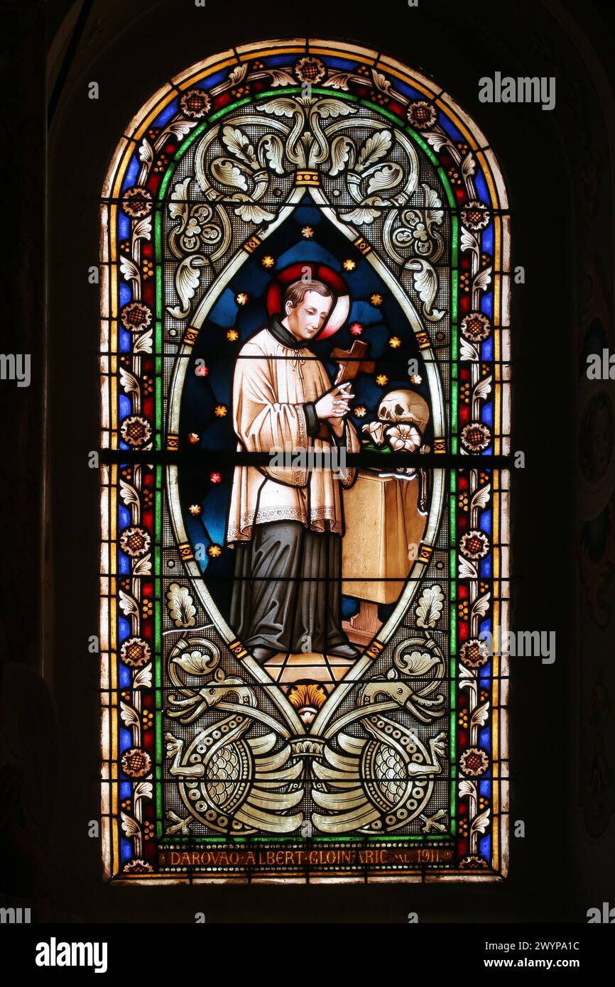 Saint Aloysius, stained glass window in the parish church of the ...