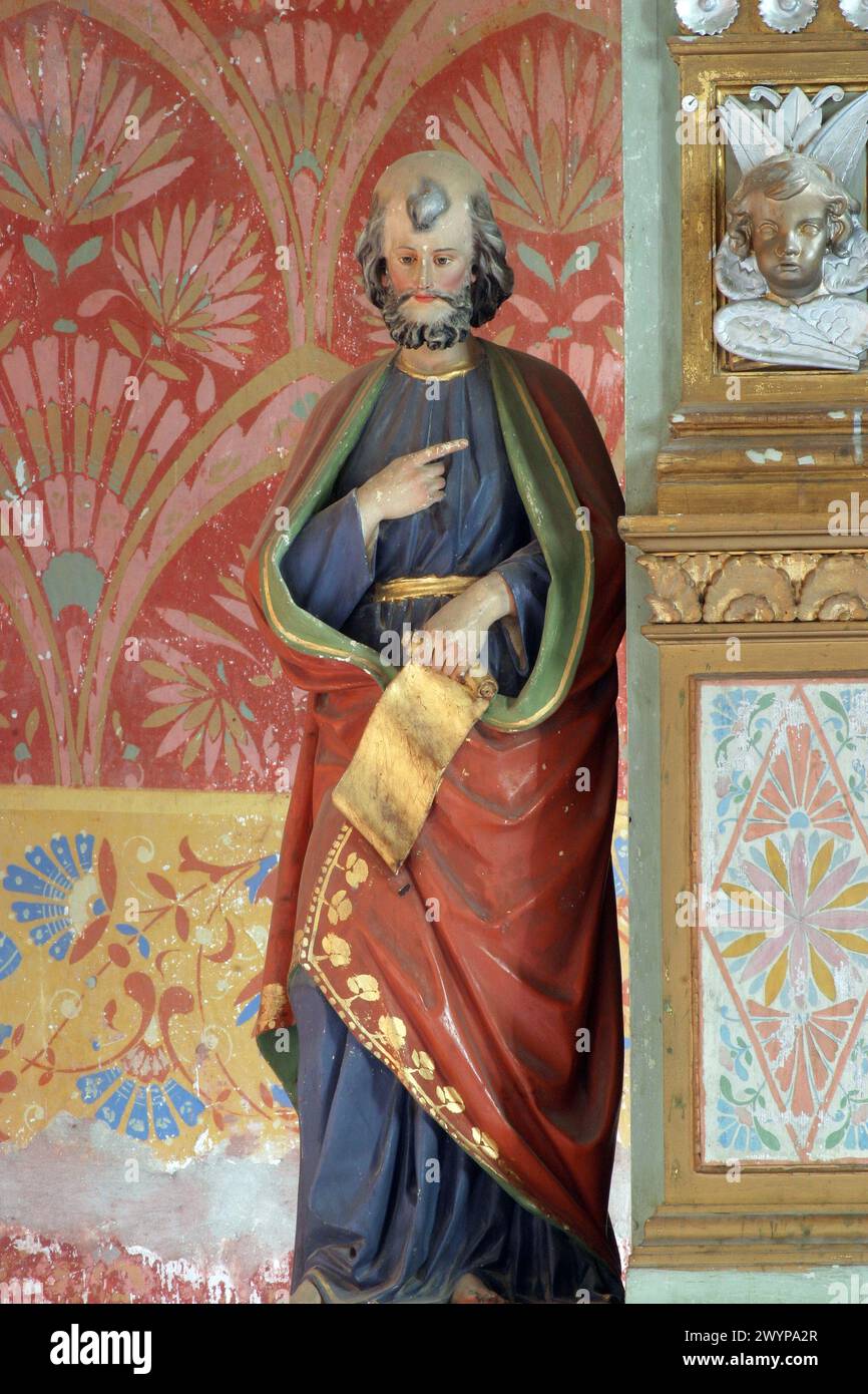Saint Peter, statue on the main altar in the Church of Birth of Virgin ...