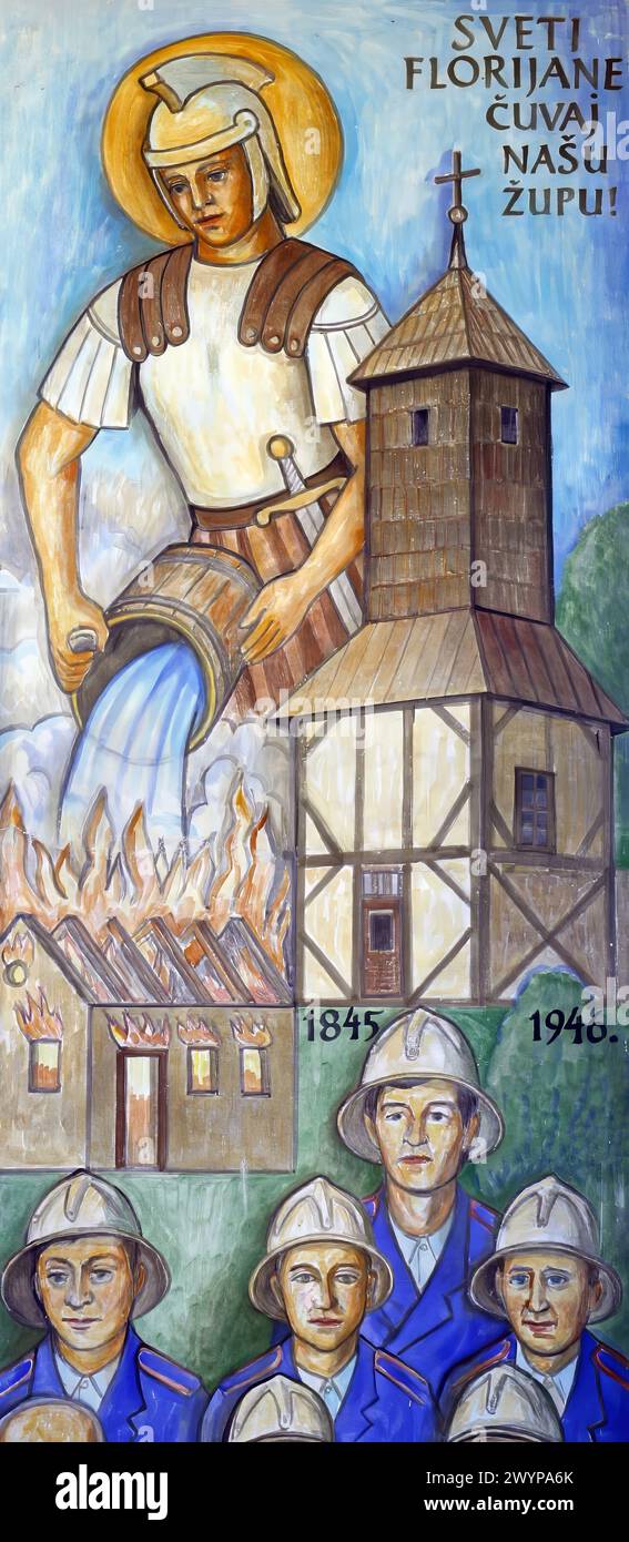 Saint Florian, the patron saint of firefighters, fresco in the Parish ...