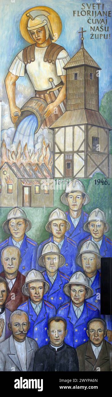 Saint Florian, the patron saint of firefighters, fresco in the Parish ...