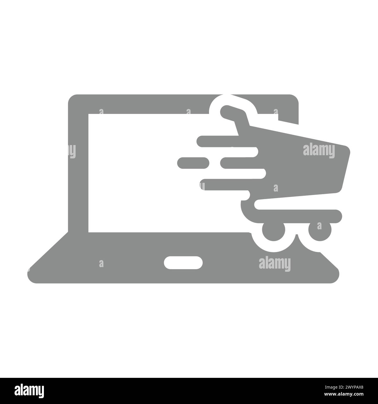 Laptop and shopping cart vector icon. Fast and easy shopping symbol ...