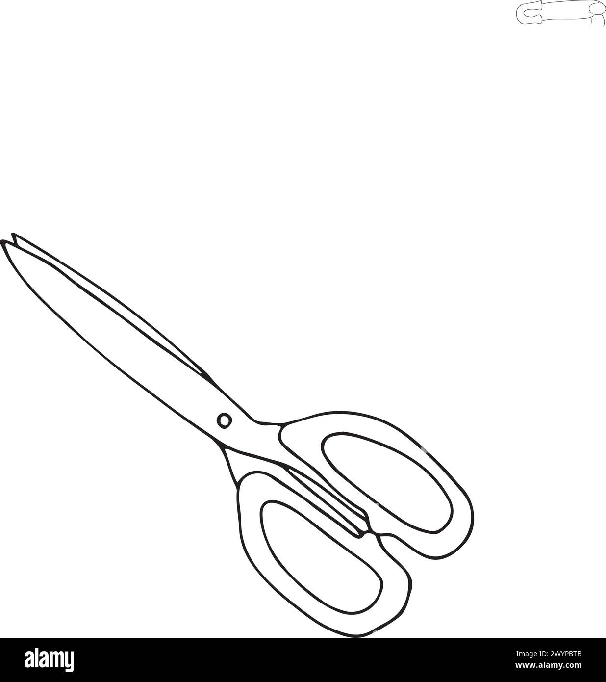 Vector isolated single scissors. Colorless black and white contour line ...
