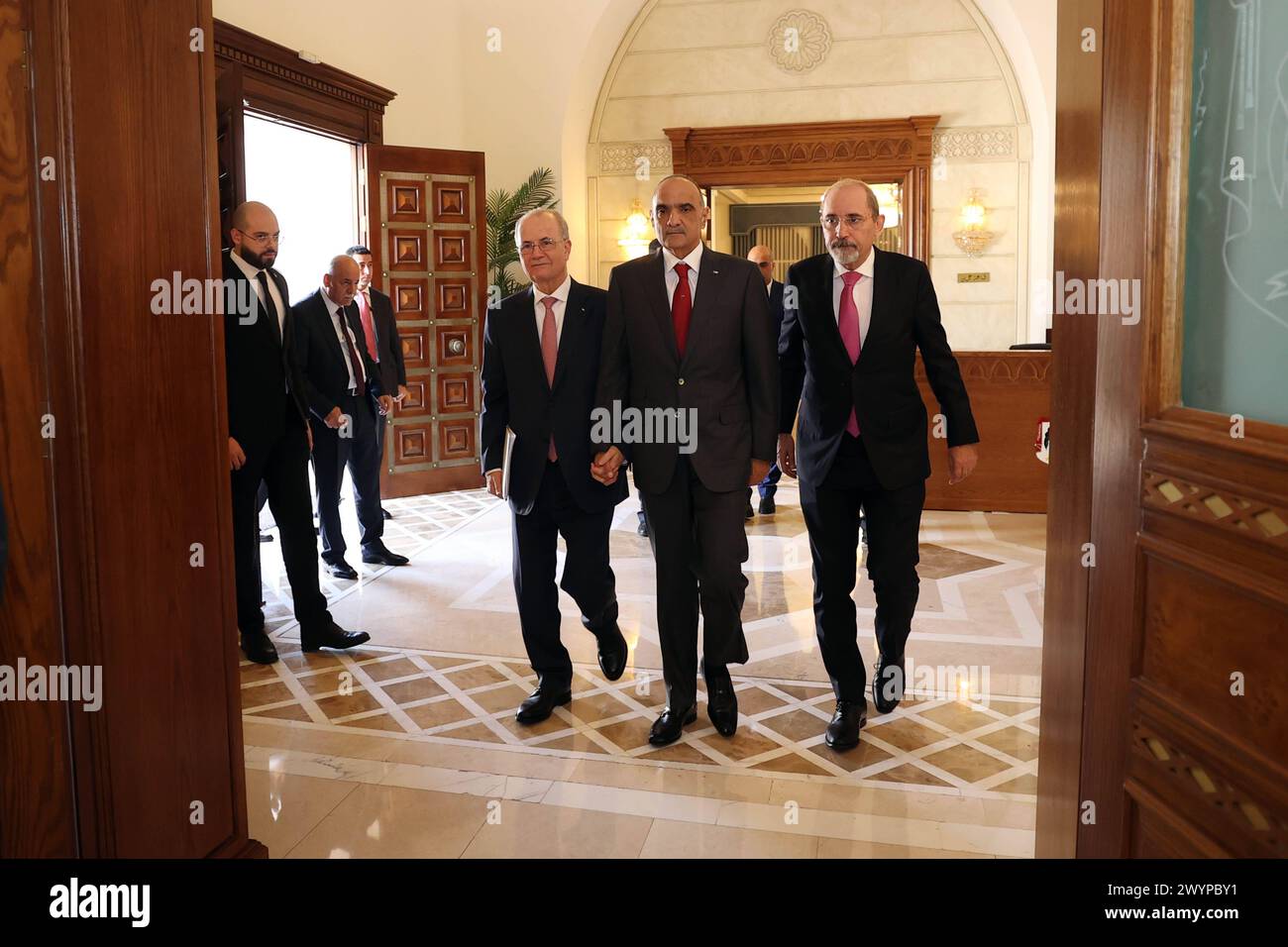 Palestinian Prime Minister and Foreign Minister Mohammad Mustafa meets ...