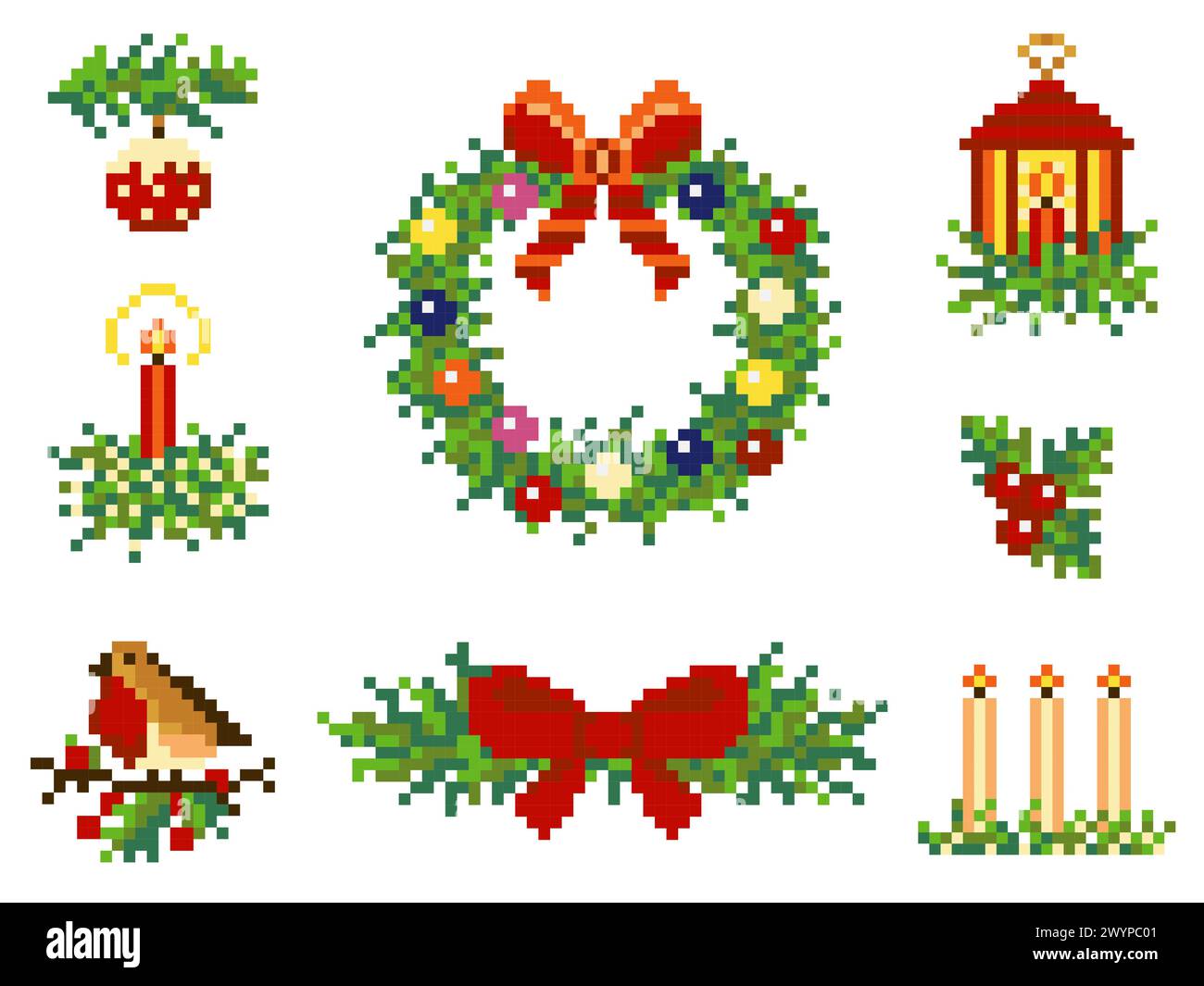 Pixel Art 8 Bit Merry Christmas Elements Stock Vector Image & Art - Alamy