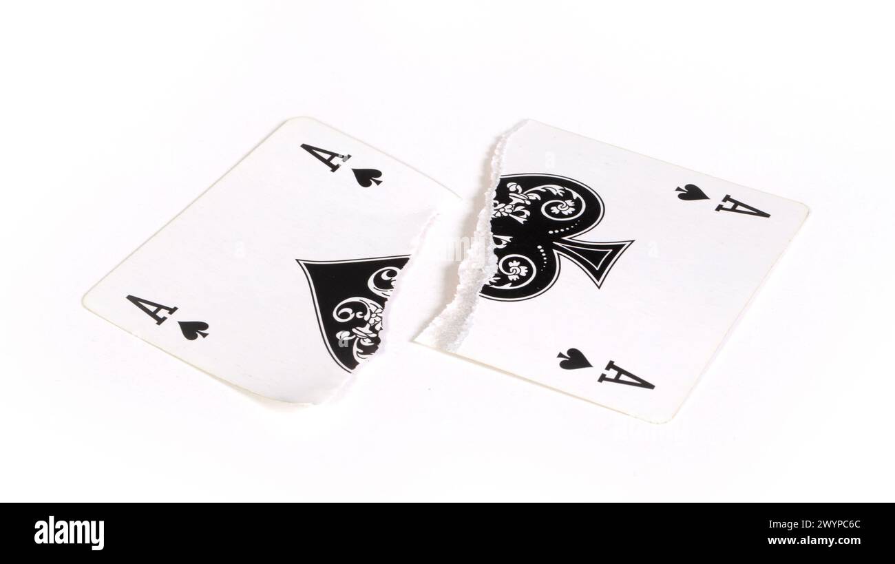 Playing card, torn in pieces, isolated on white Stock Photo - Alamy