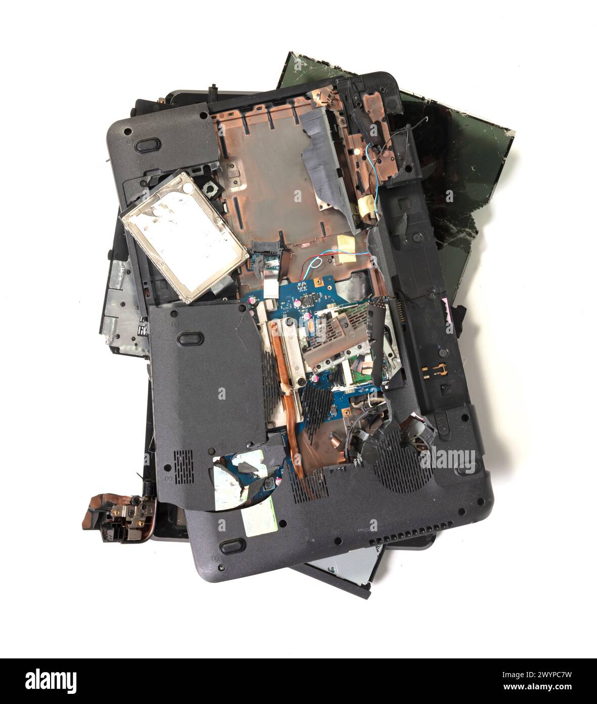 Old broken laptop isolated on white a background Stock Photo - Alamy