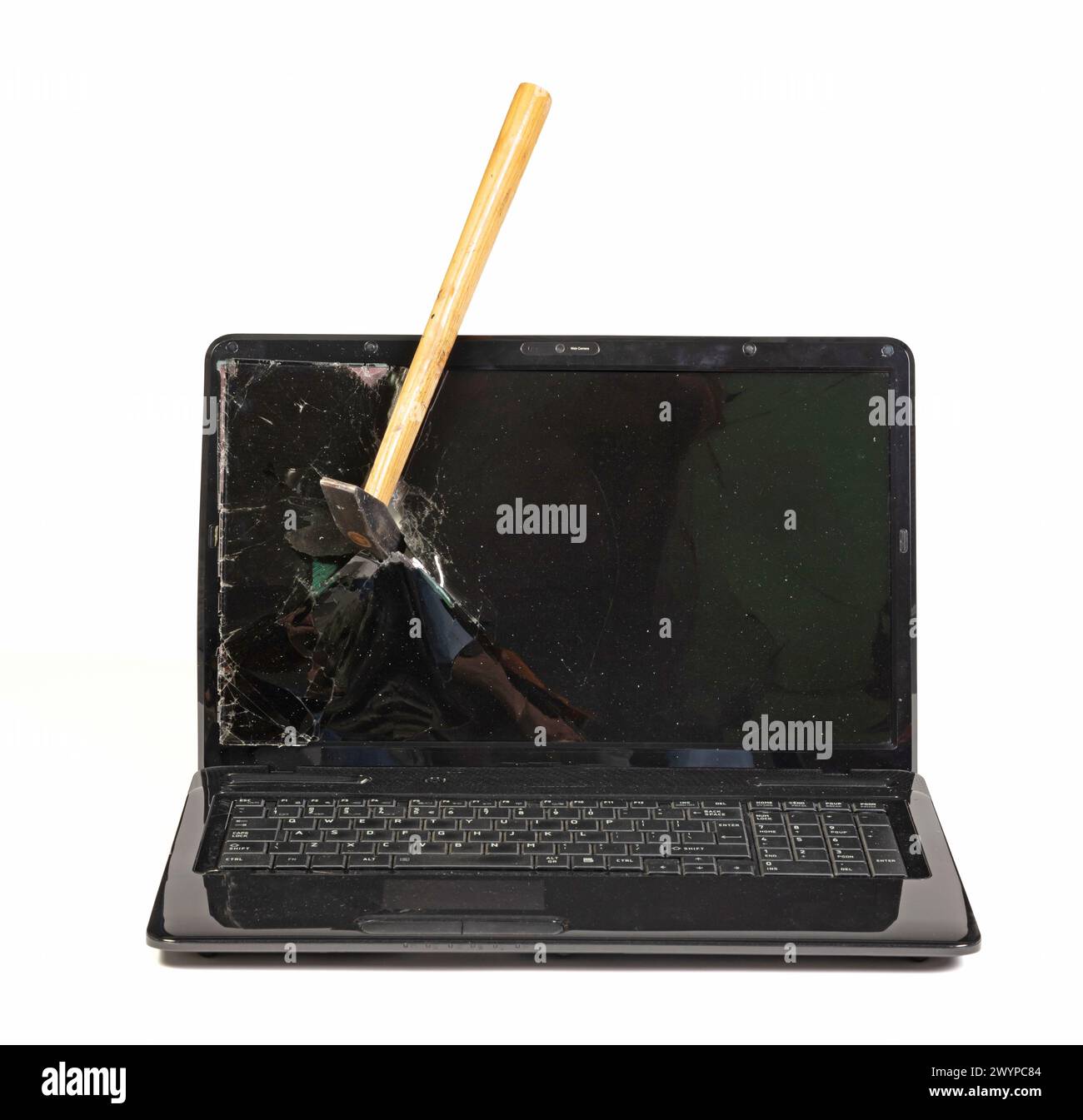 Old broken laptop isolated on white a background Stock Photo - Alamy