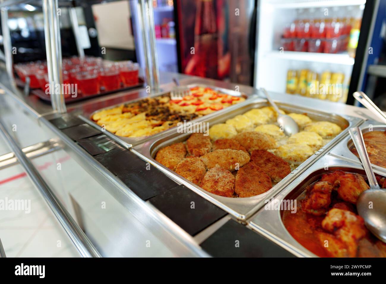 Bustling Cafeteria Serving Line During Lunchtime Offering a Variety of ...