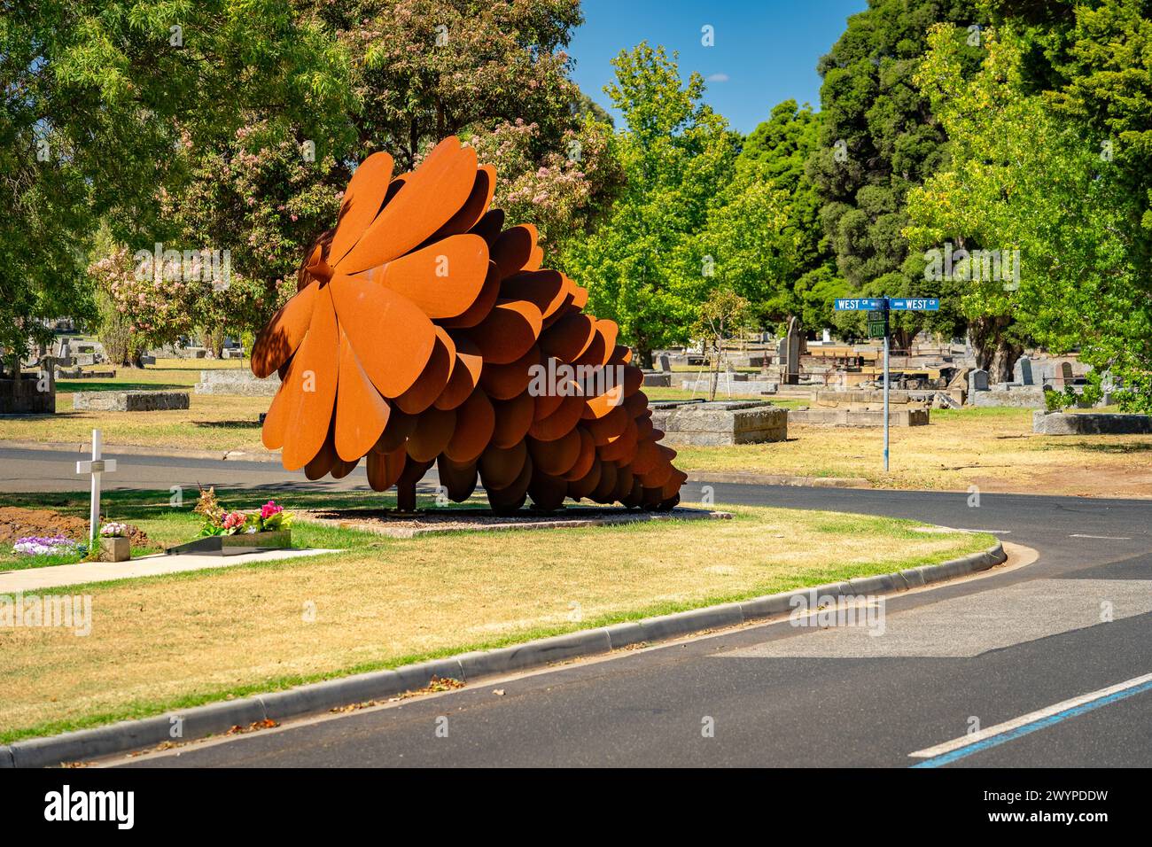 Giant pine cone art object in Springvale Botanical Cemetery, Melbourne ...