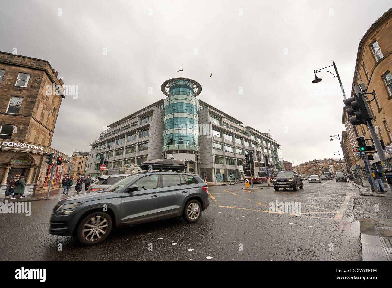 Modern high rise buildings and road junction in Edinburgh, Scotland, UK ...