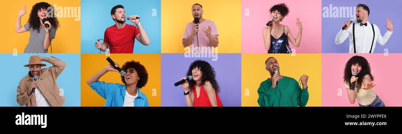Singers on different color backgrounds, collection of photos Stock ...